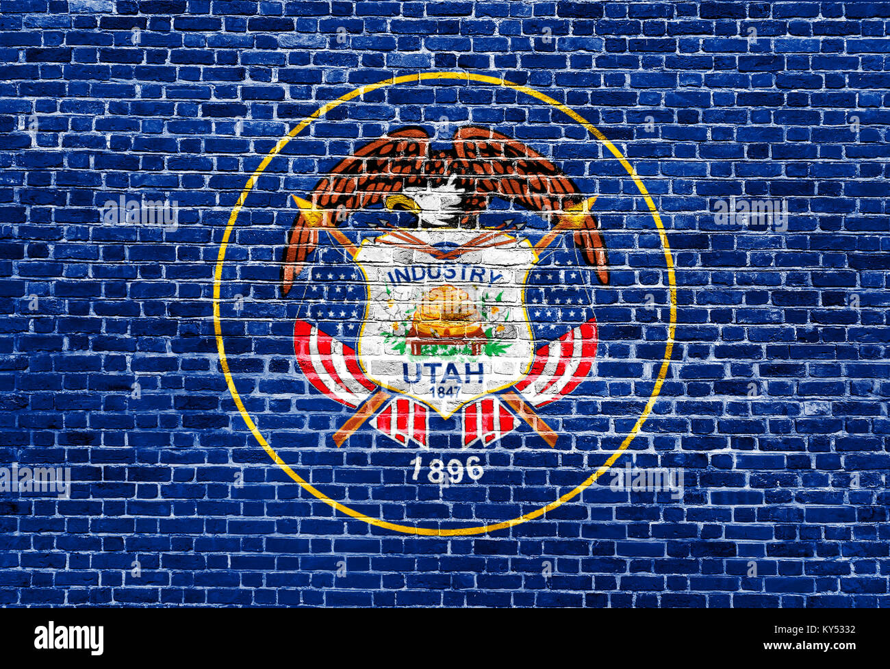 Utah US flag painted on old vintage brick wall Stock Photo - Alamy