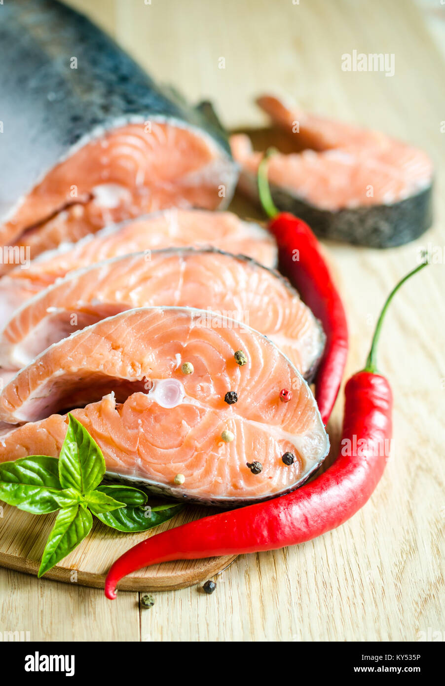 Fresh salmon steaks Stock Photo - Alamy