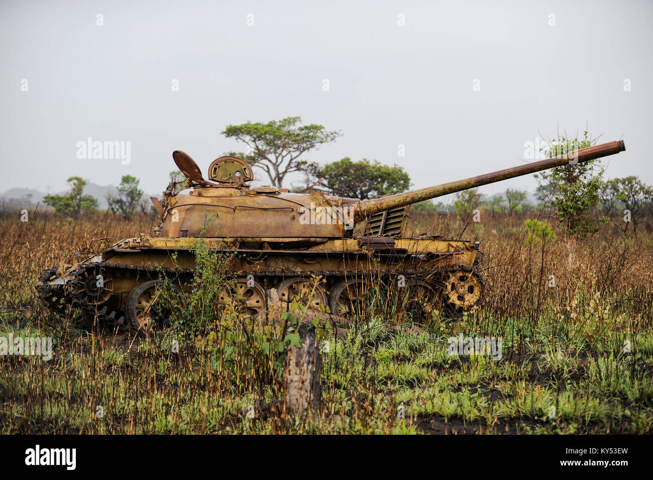 ANGOLA, Kwanza Sul, wreck of old soviet russian battle tank T-54 from ...