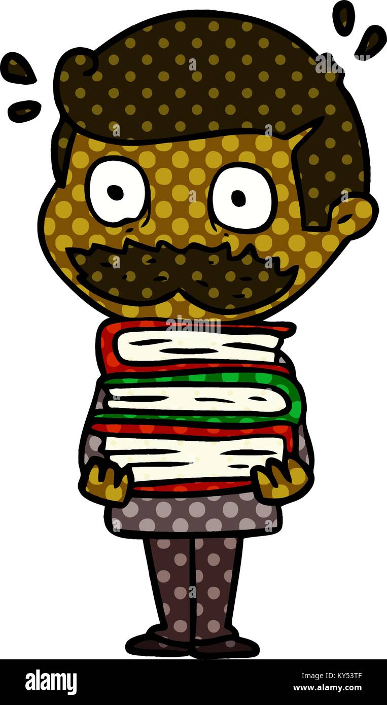 cartoon man with mustache and books Stock Vector Image & Art - Alamy