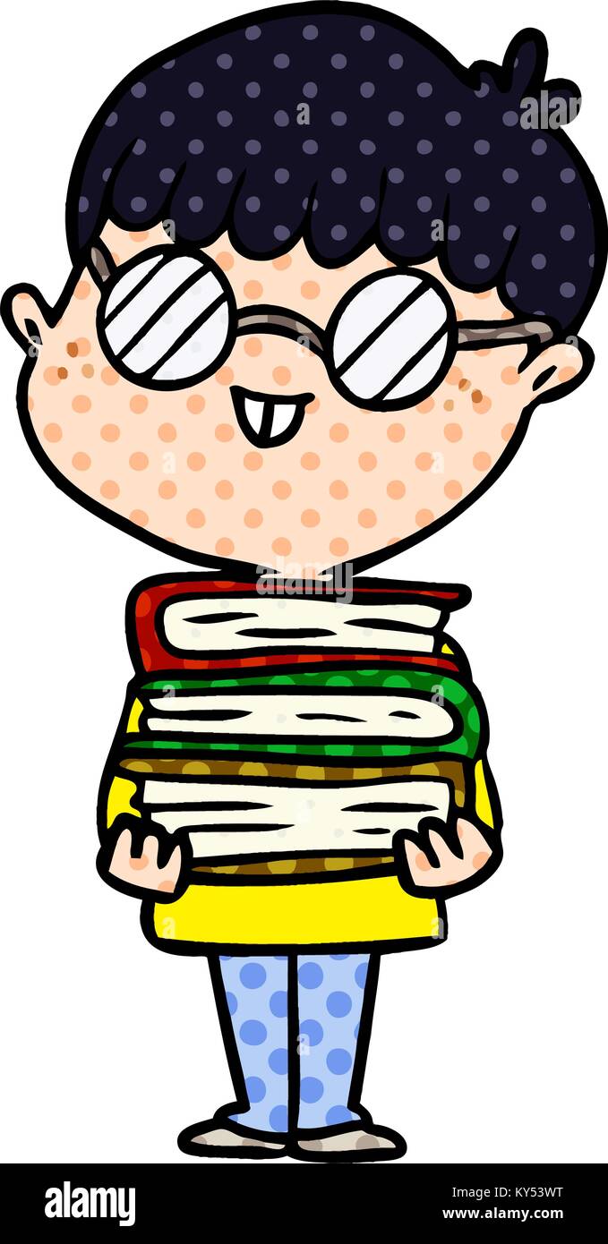 cartoon nerd boy with spectacles and book Stock Vector Image & Art - Alamy