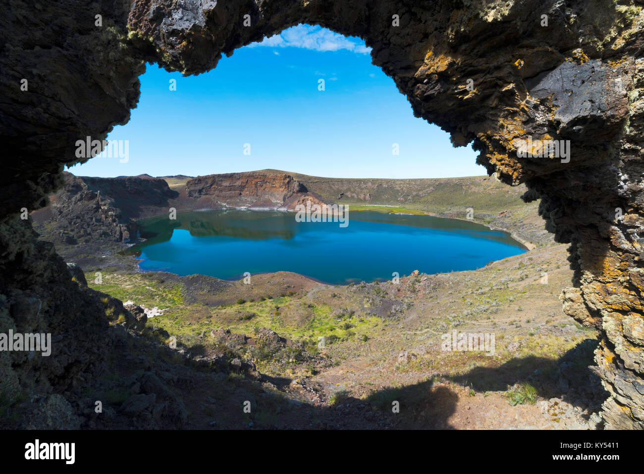 Laguna Azul, a water-filled extinct volcanic crater that is home to ...