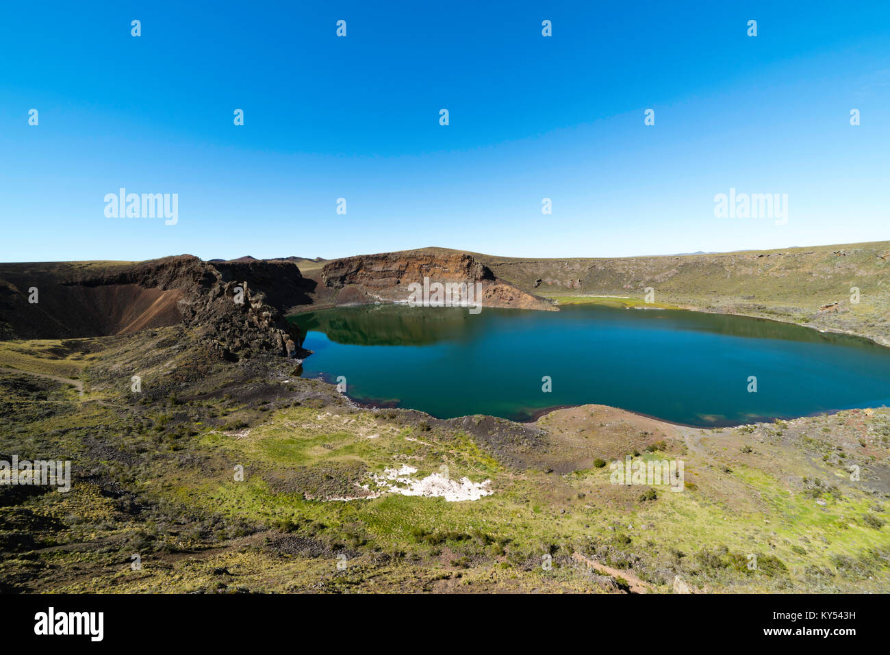 Laguna Azul, a water-filled extinct volcanic crater that is home to ...