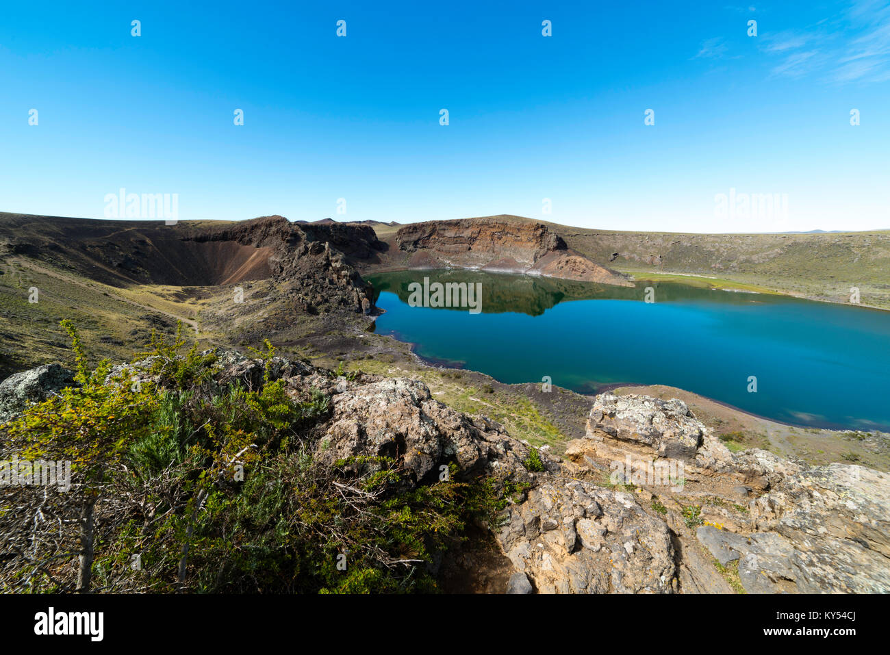 Laguna Azul, a water-filled extinct volcanic crater that is home to ...