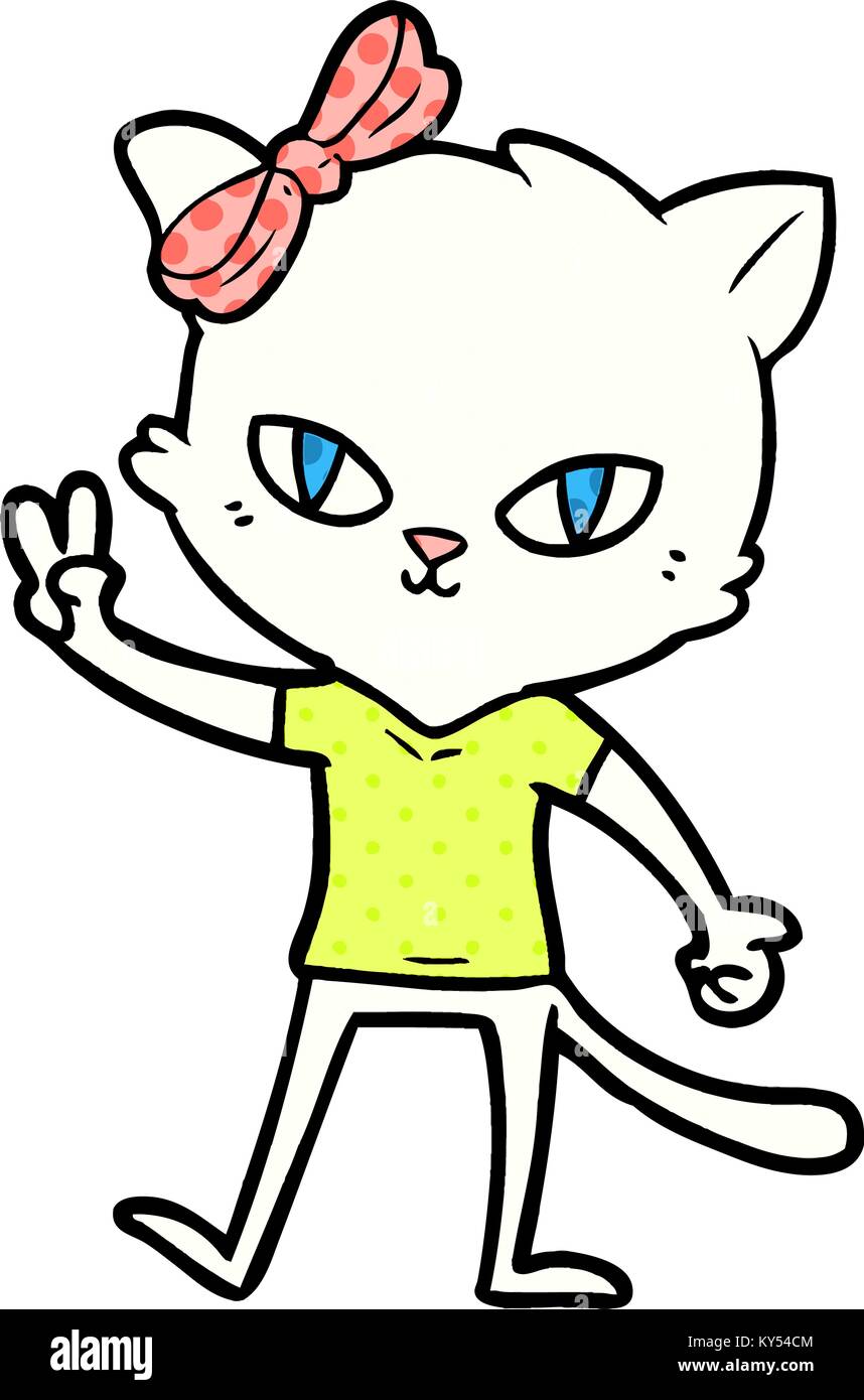 cute cartoon cat girl giving peace sign Stock Vector Image & Art - Alamy