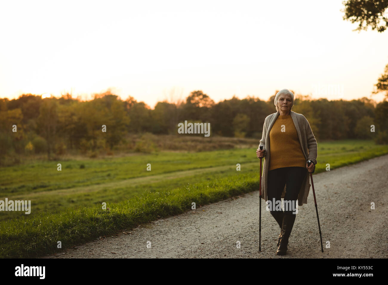 Mature woman walking sticks hi-res stock photography and images - Alamy