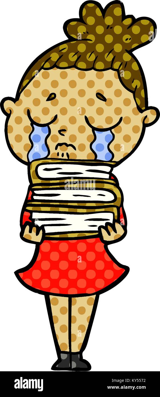 cartoon crying woman with stack of books Stock Vector Image & Art - Alamy
