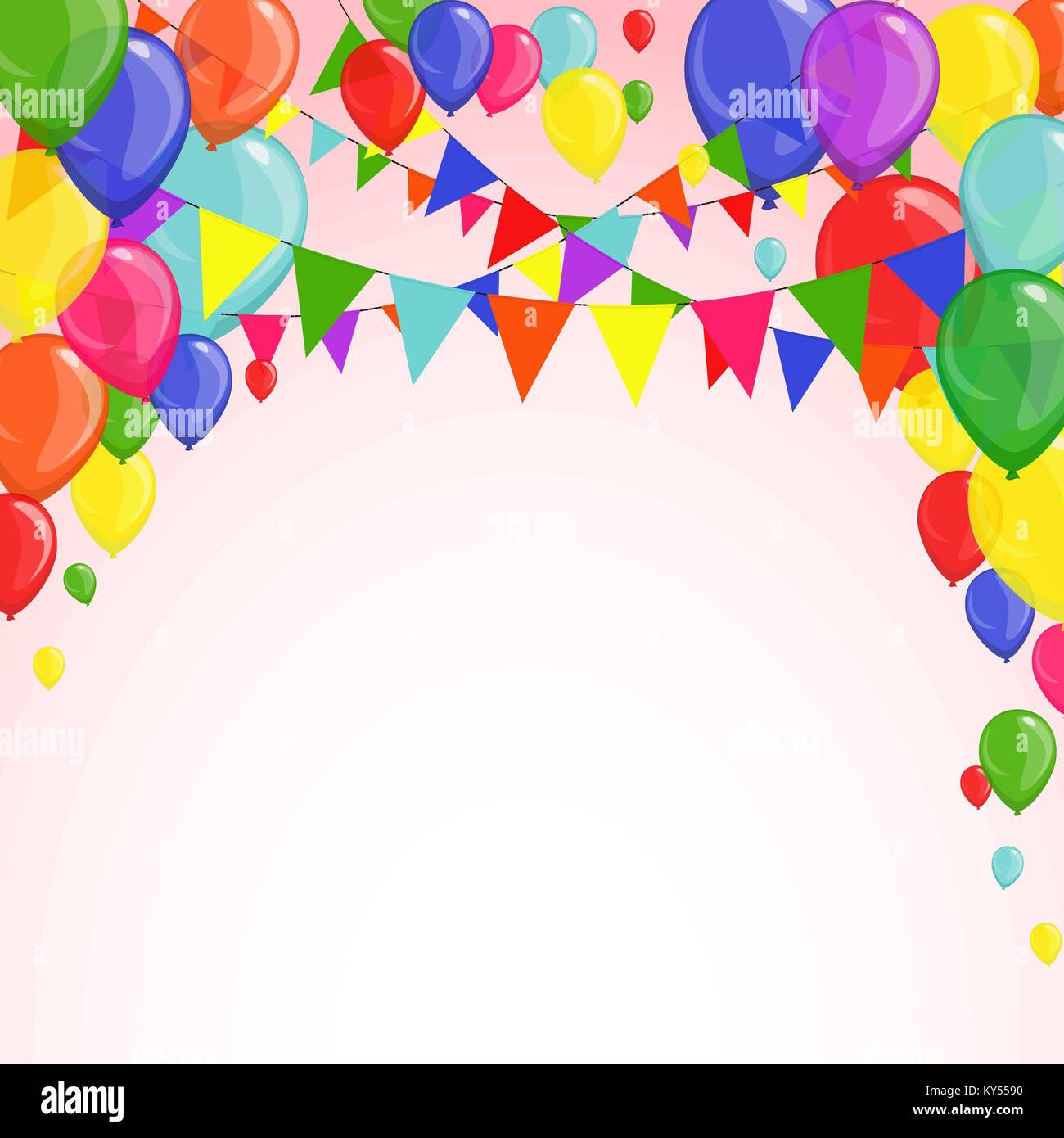 bright festive background with colorful balloons and garlands Stock ...