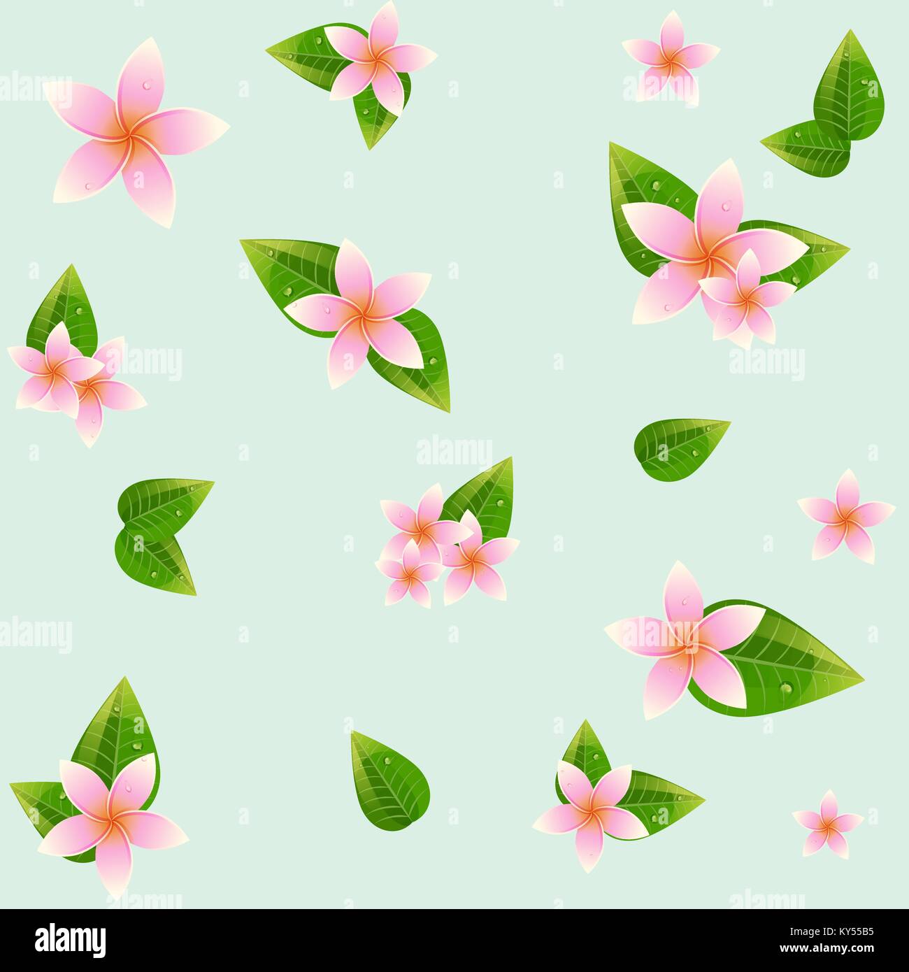 Seamless spring pattern with pink flowers and green leaves Stock Vector ...
