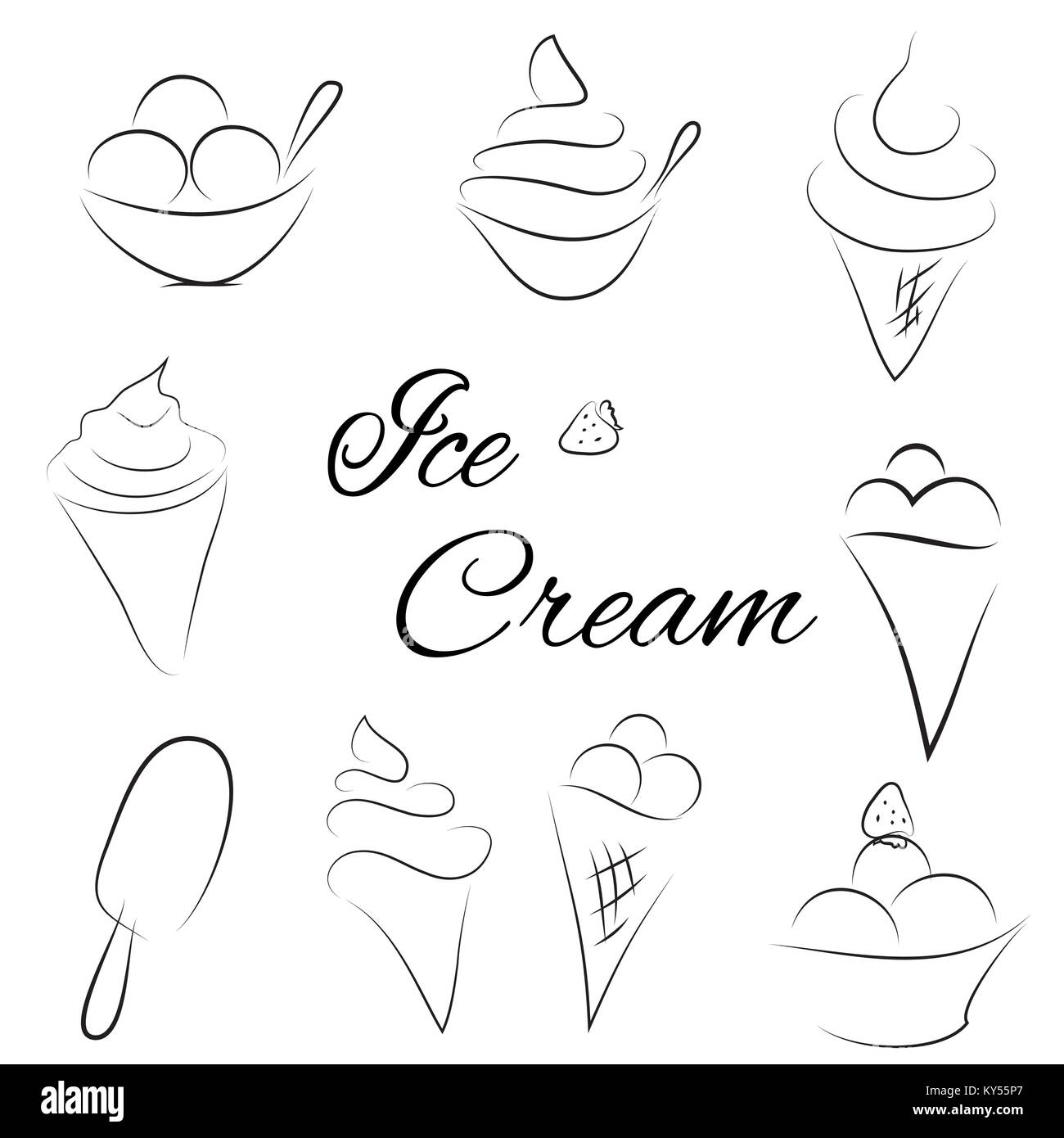 Cartoon style ice cream Black and White Stock Photos & Images - Alamy