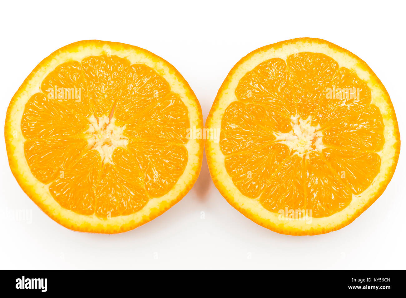 Two halves of an fresh orange on a white background Stock Photo - Alamy