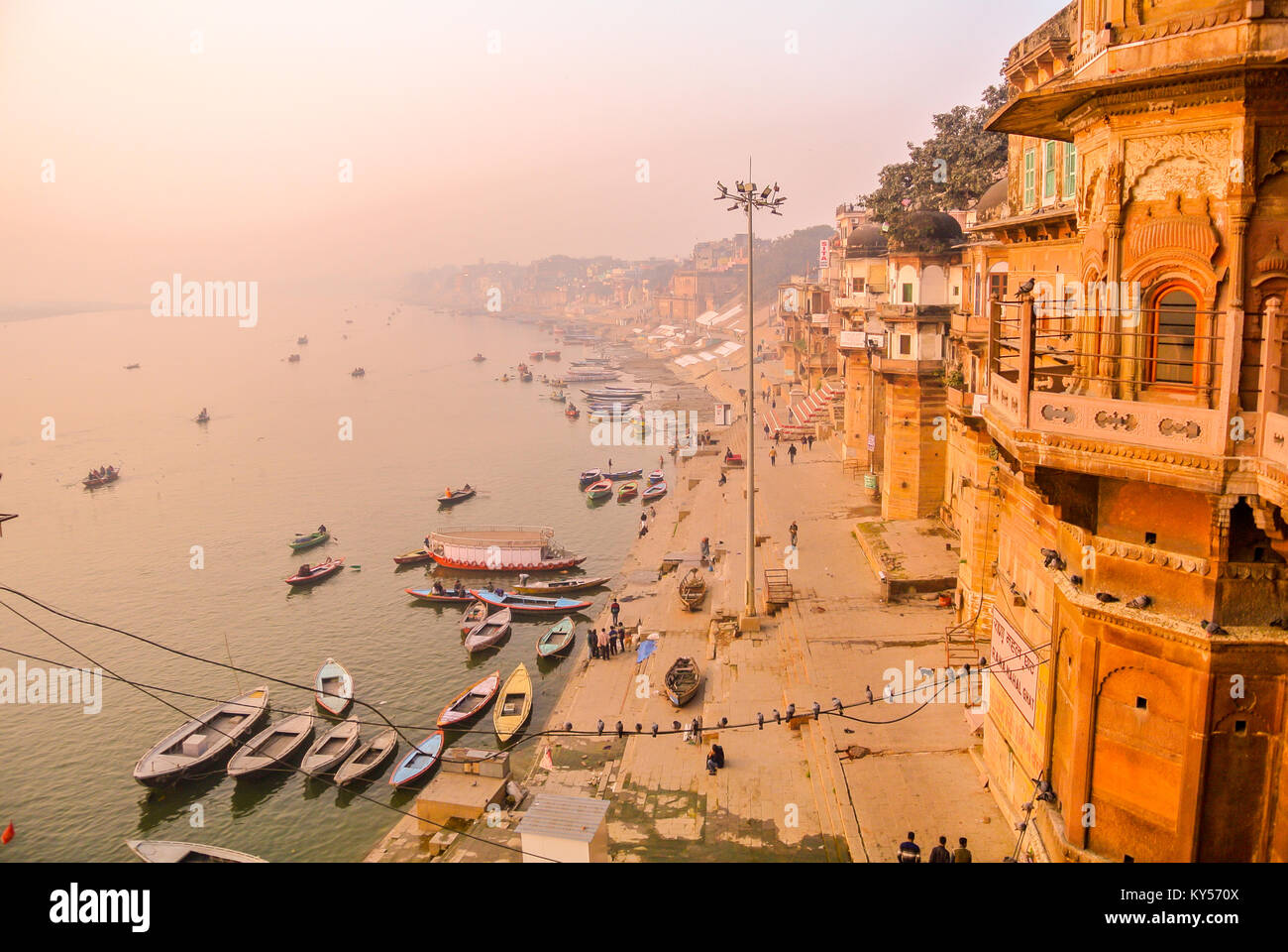 Varanasi, Uttar Pradesh, India, Cityscape of Banares with the Ganges ...