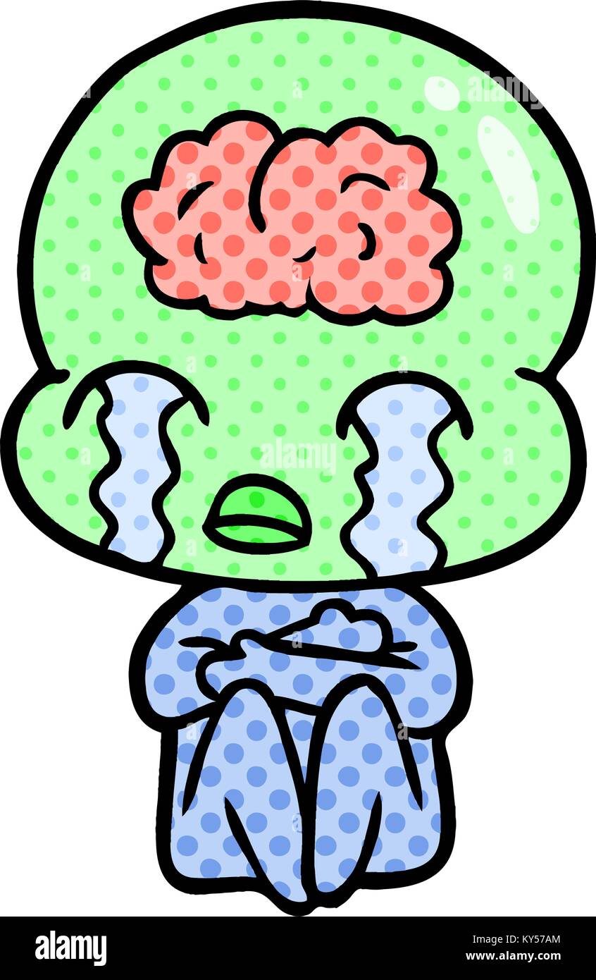 cartoon big brain alien crying Stock Vector Image & Art - Alamy