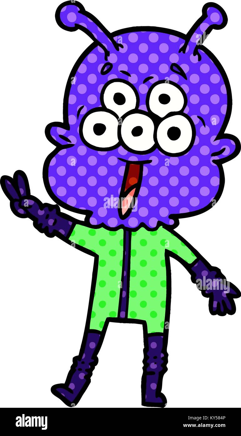 happy cartoon alien waving peace gesture Stock Vector Image & Art - Alamy