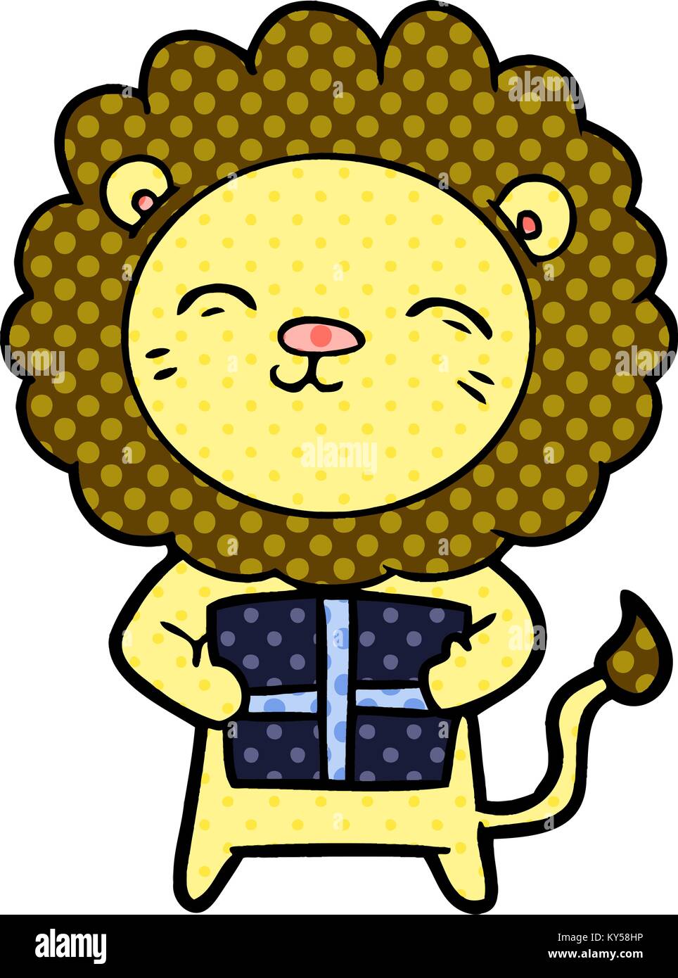 cartoon lion with christmas present Stock Vector Image & Art - Alamy
