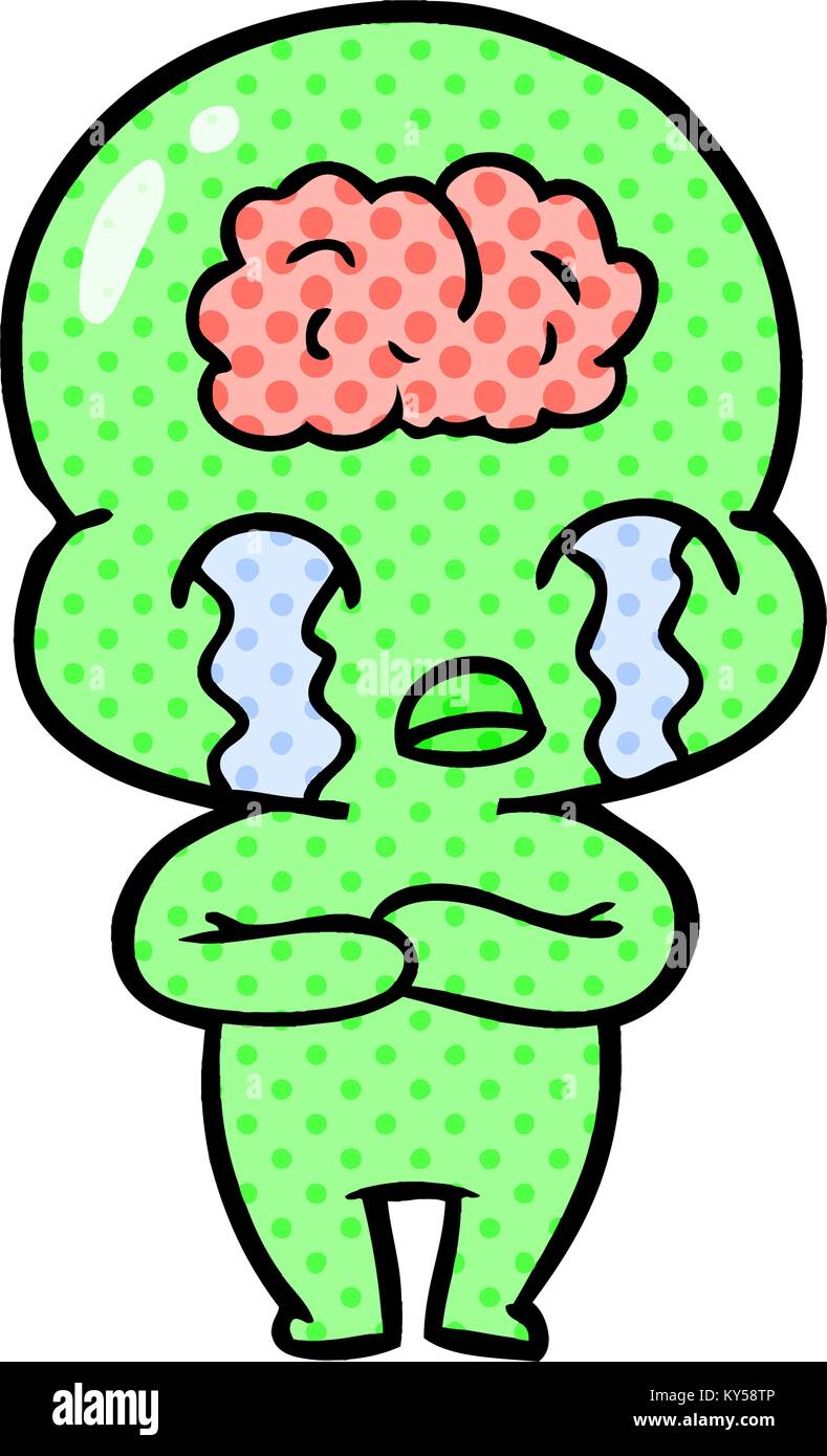 cartoon big brain alien crying Stock Vector Image & Art - Alamy