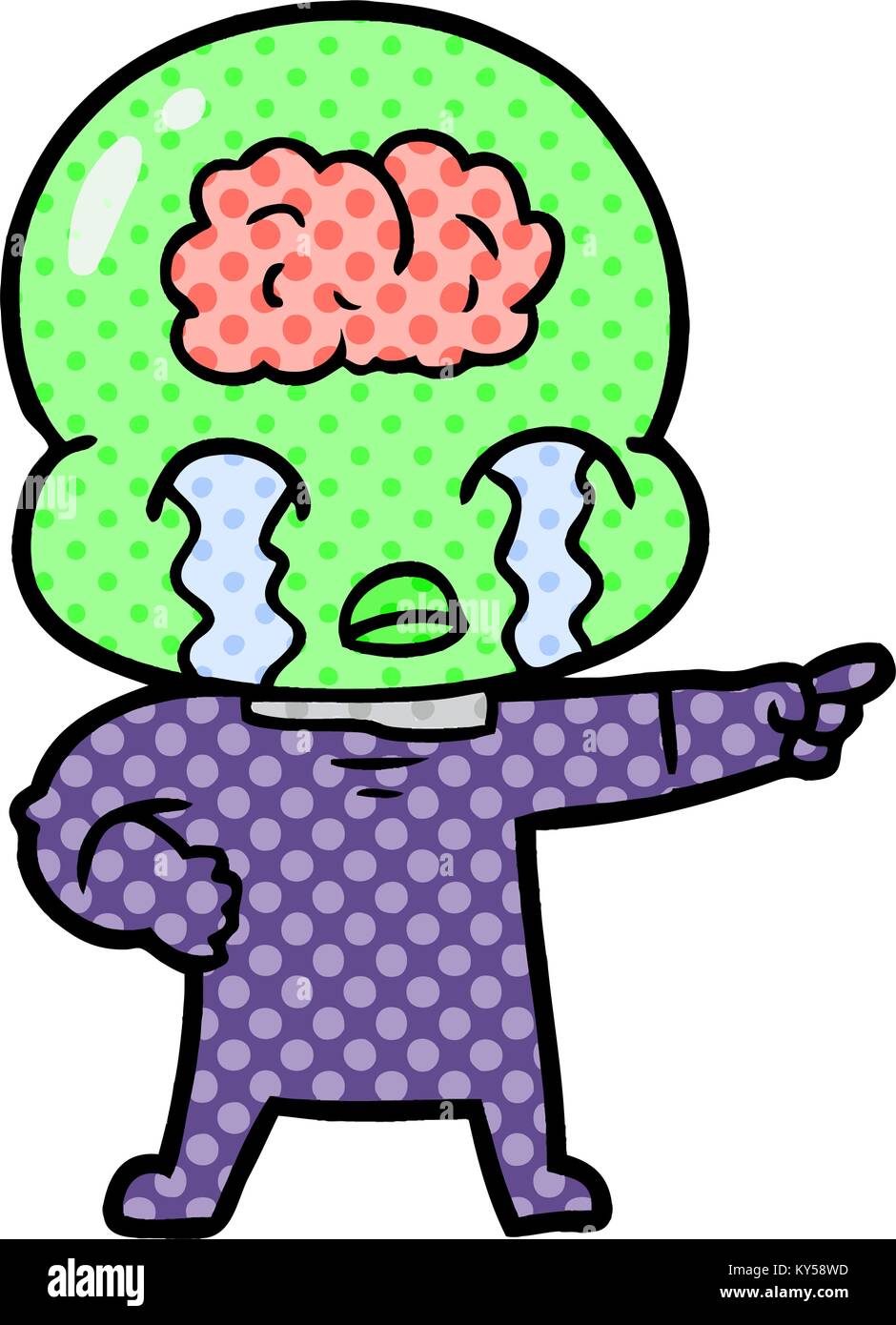 cartoon big brain alien crying and pointing Stock Vector Image & Art ...