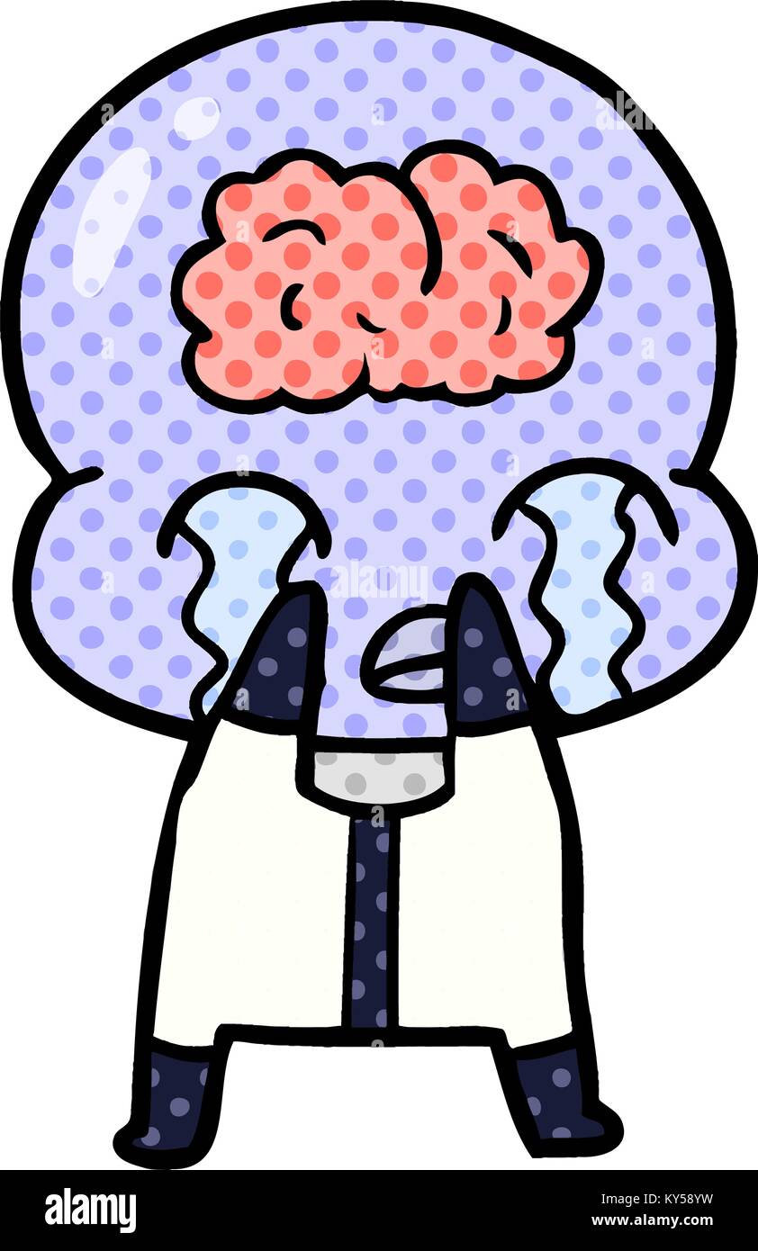 cartoon big brain alien crying Stock Vector Image & Art - Alamy