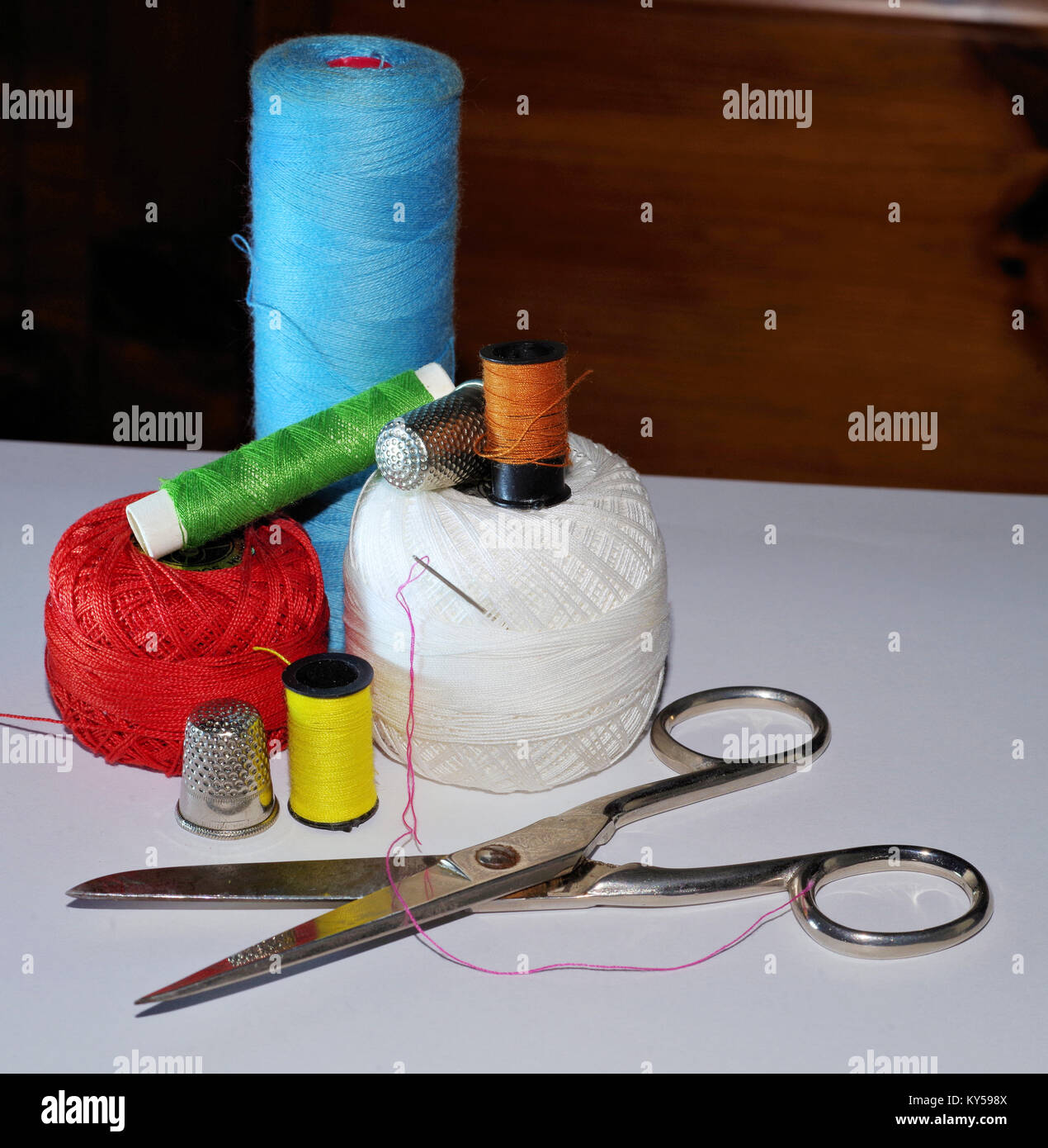a close view of a collection of sewing tools Stock Photo - Alamy