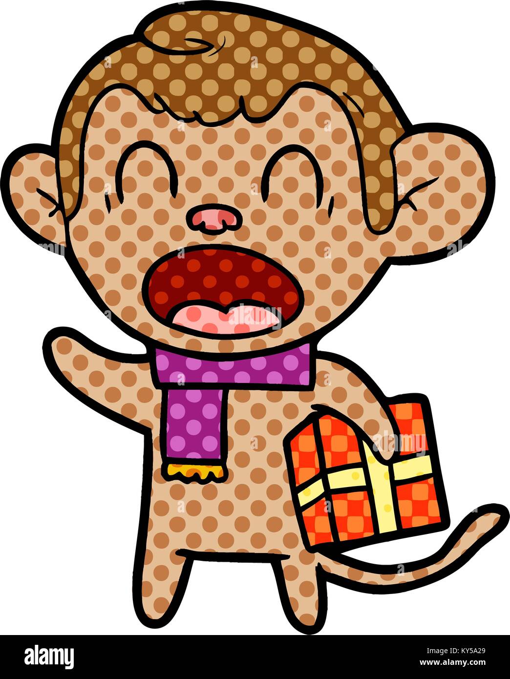 shouting cartoon monkey carrying christmas gift Stock Vector Image ...
