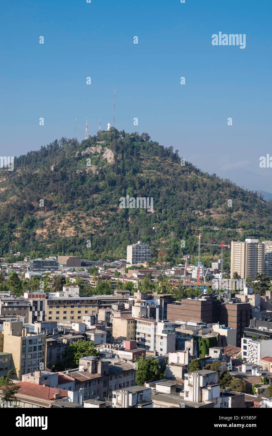 View of Cerro San Cristóbal from Cerro Santa Lucia, Santiago, Chile ...