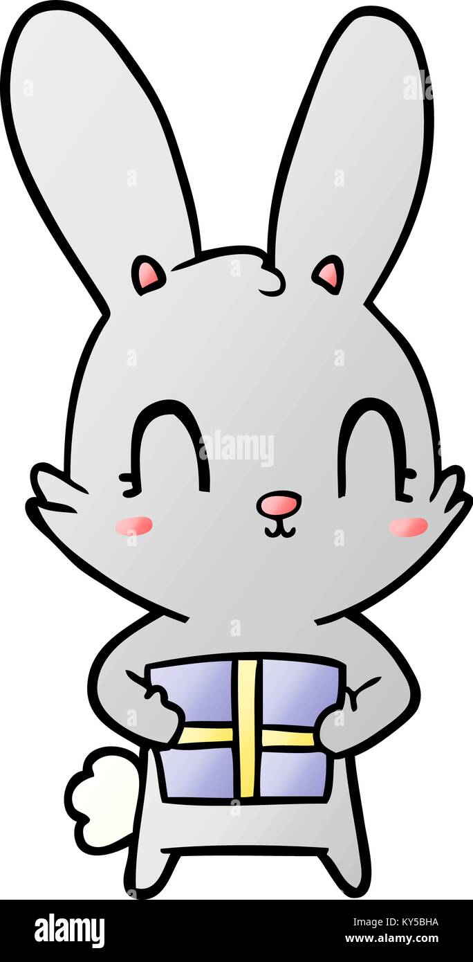 cute cartoon rabbit with present Stock Vector Image & Art - Alamy