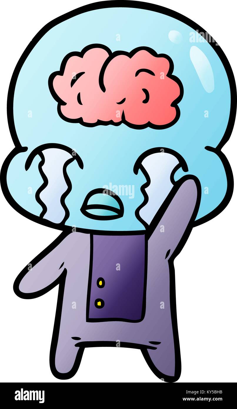 cartoon big brain alien crying Stock Vector Image & Art - Alamy