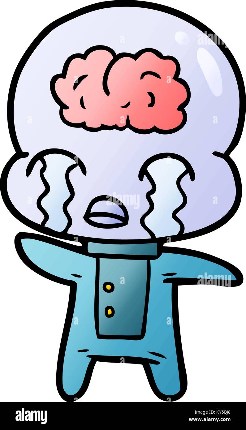 cartoon big brain alien crying Stock Vector Image & Art - Alamy