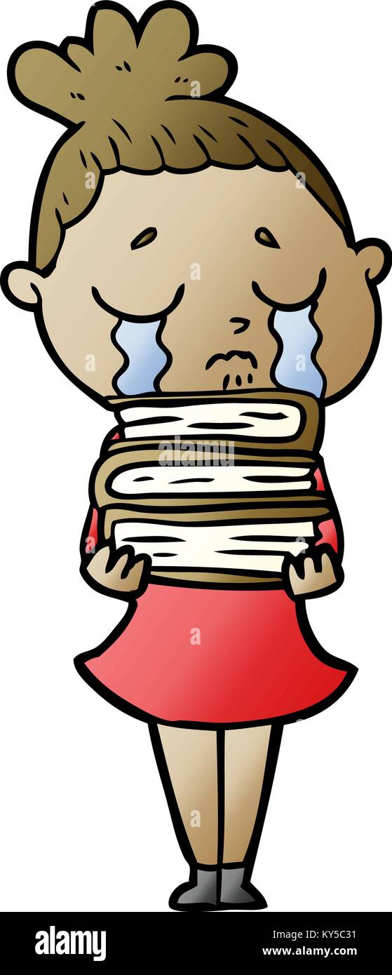 cartoon crying woman with stack of books Stock Vector Image & Art - Alamy