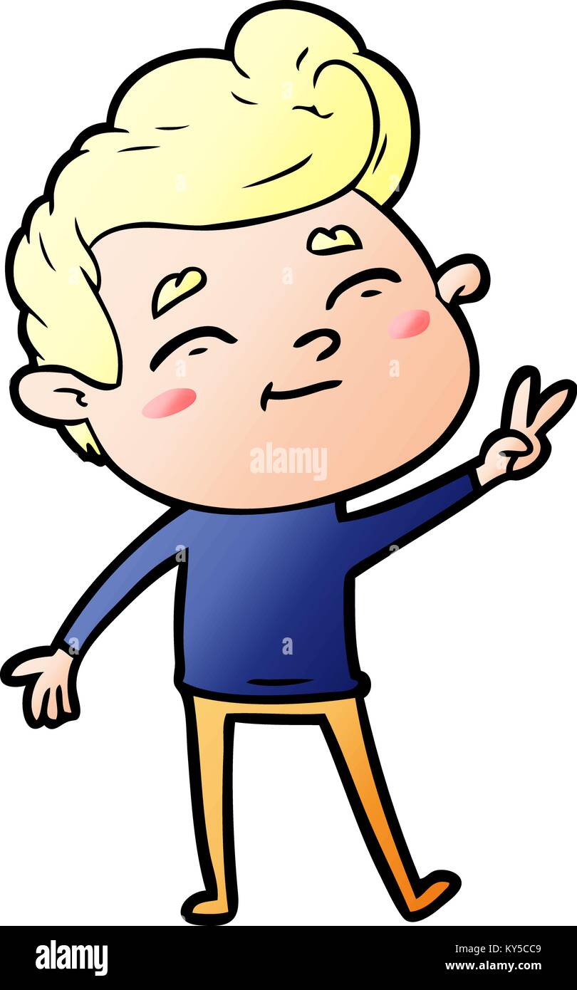 happy cartoon man giving a peace sign Stock Vector Image & Art - Alamy