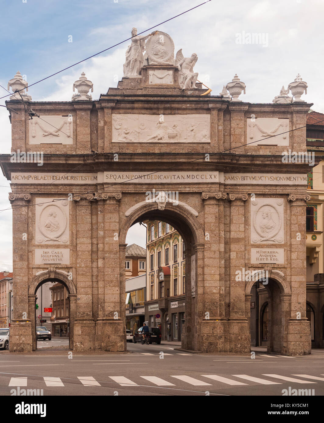 The Triumphal Arch in Innsbruck, Austria was built in 1765 by Empress ...