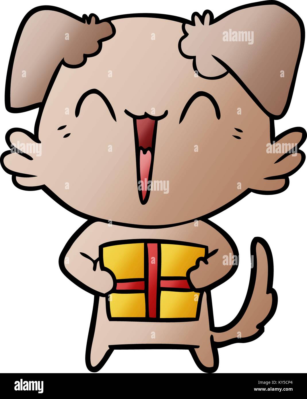 happy little cartoon dog with present Stock Vector Image & Art - Alamy