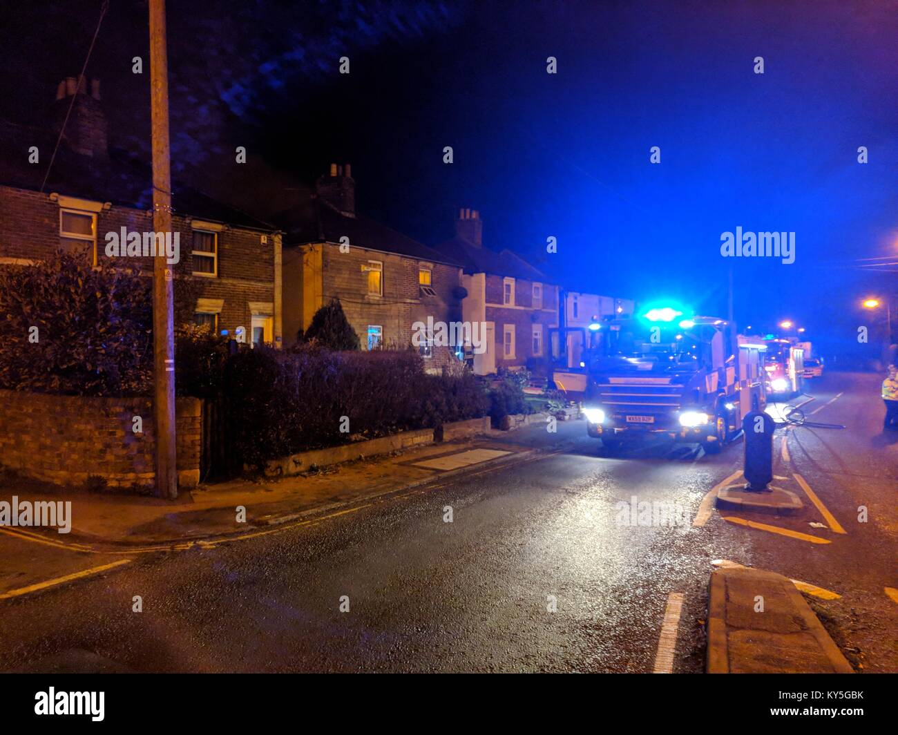 Trowbridge, Wiltshire. 13th January, 2018. Firefighters, police and ...