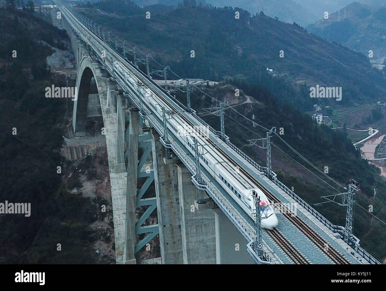 Guiyang, China's Guizhou Province. 11th Jan, 2018. A bullet train runs ...