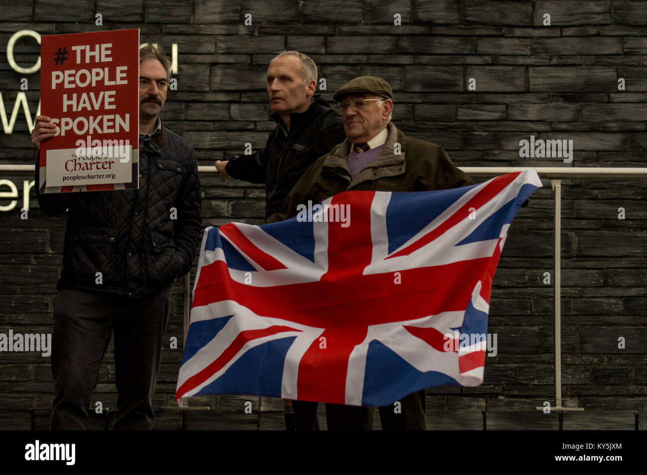 Cardiff, UK. 13th January, 2018. A small number of members of the group ...