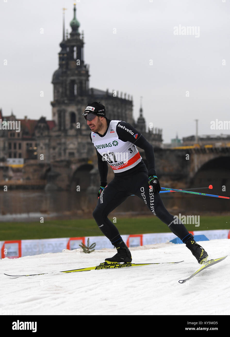 Dresden, Germany. 13th Jan, 2018. Switzerland's Gianluca Cologna in action at the men's ...