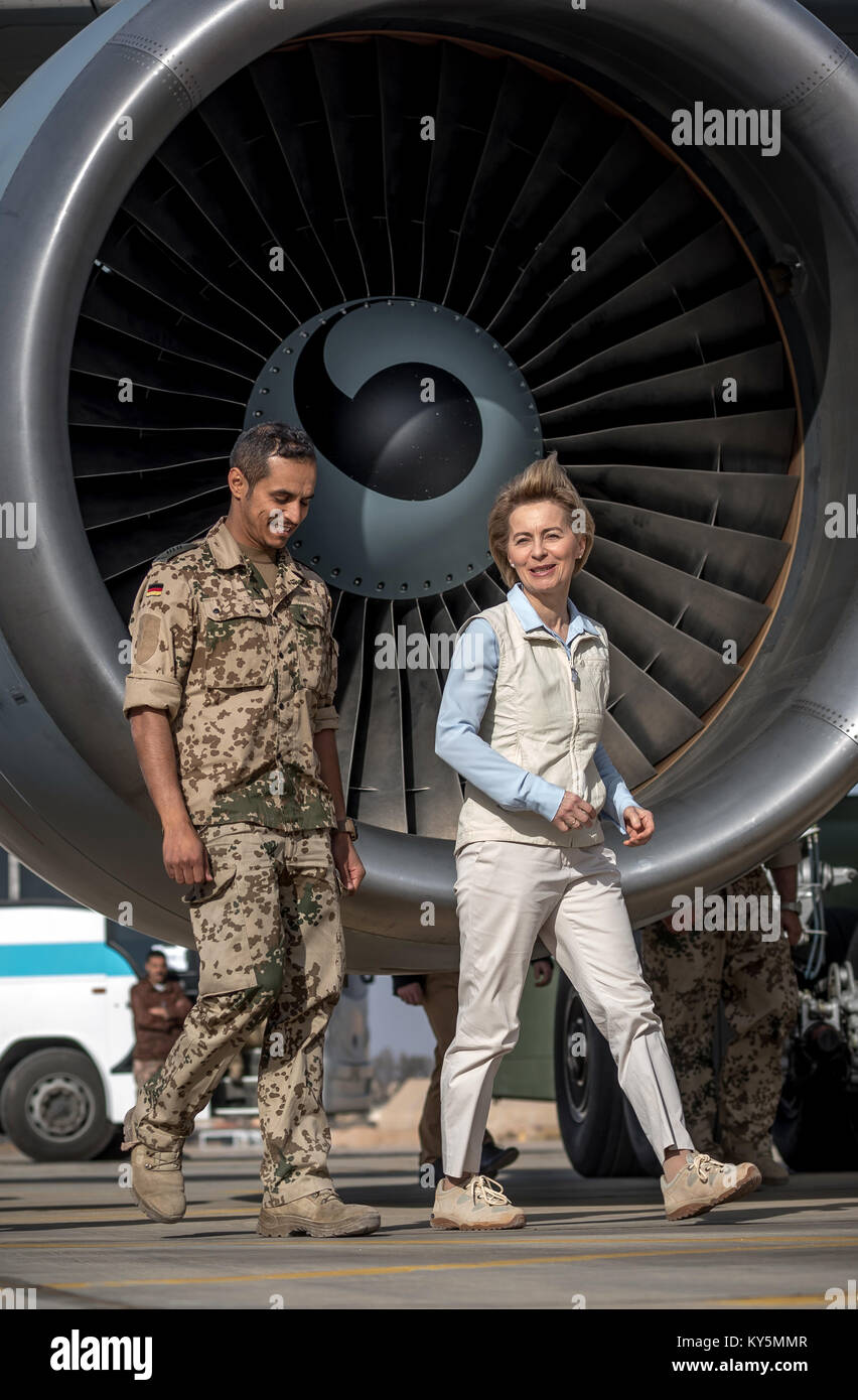 Azraq, Jordan. 13th Jan, 2018. German Defence Minister Ursula von der ...
