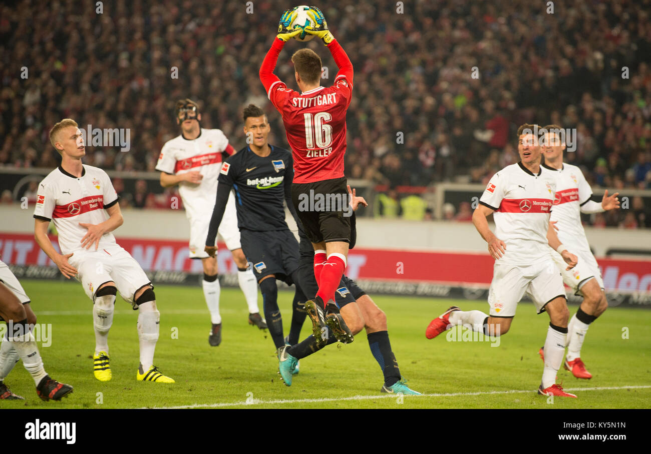 Stuttgart goalie Ron-Robert Zieler catches a shot during the German ...