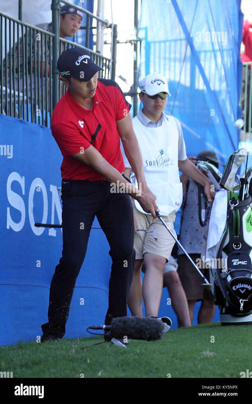 Honolulu, Hawaii. January 12, 2018 - Sangmoon Bae chips on from the ...