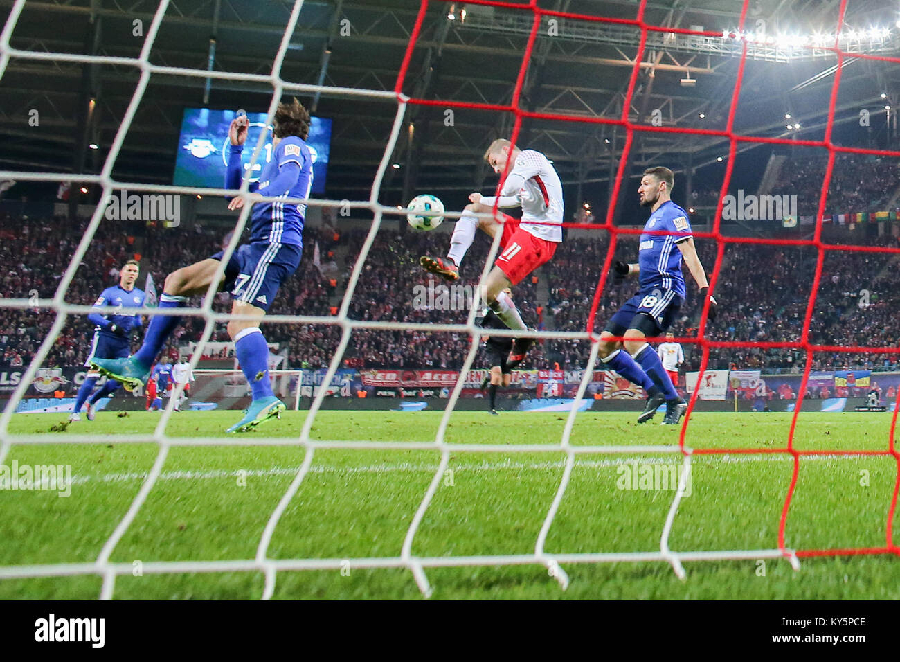 Leipzig's Timo Werner (c) scores to make it 2:1 during the German ...