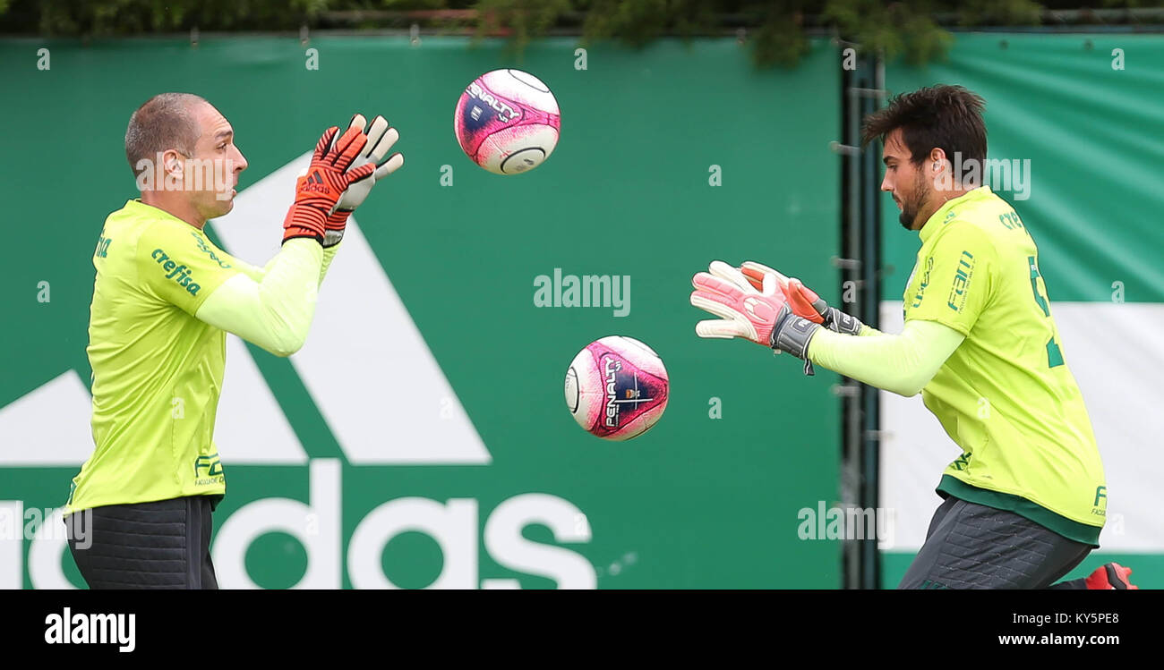 SÃO PAULO, SP - 13.01.2018: TREINO DO PALMEIRAS - Goalkeepers Fernando ...