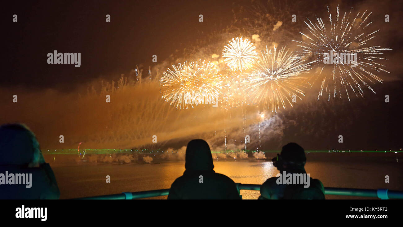 14th Jan, 2018. Fireworks for Olympic success Fireworks light up the ...