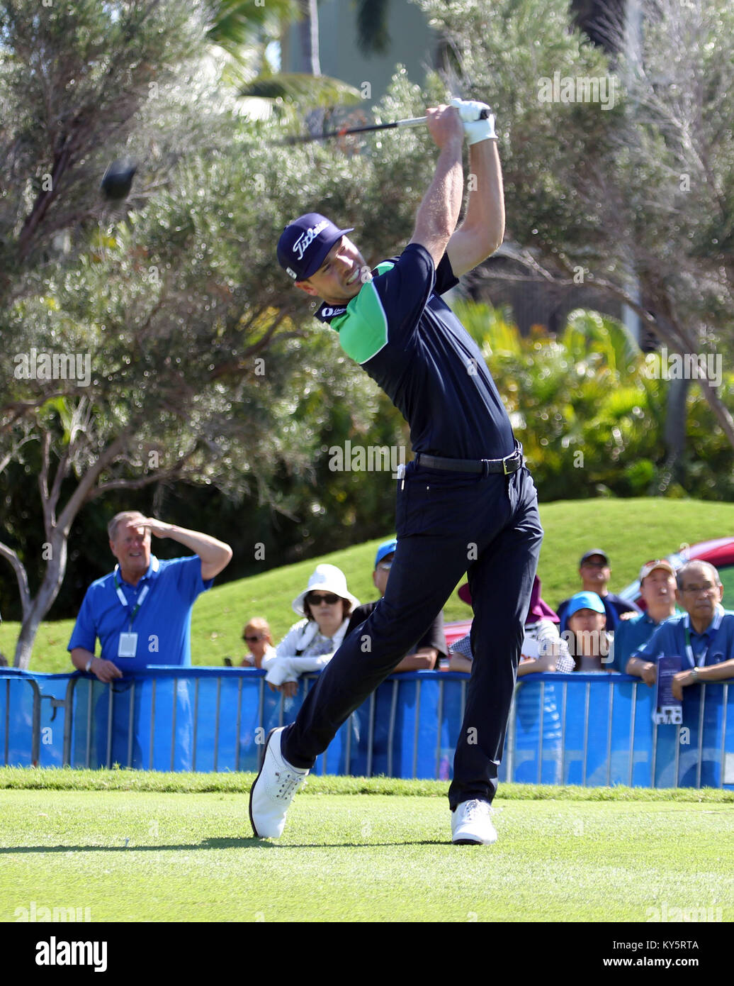January 12, 2018 - Bronson Burgoon tees off on the first hole during ...
