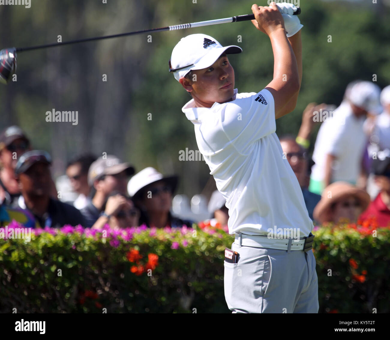 January 12, 2018 - John Oda tees off from the 10th hole during the ...