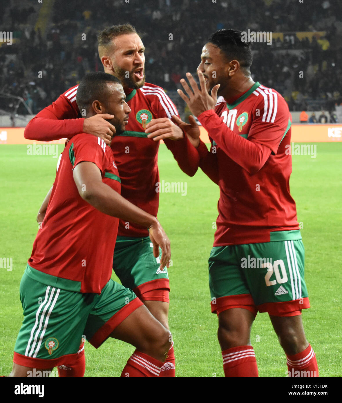 Casablanca, Morocco. 13th Jan, 2018. Players of Morocco celebrate ...