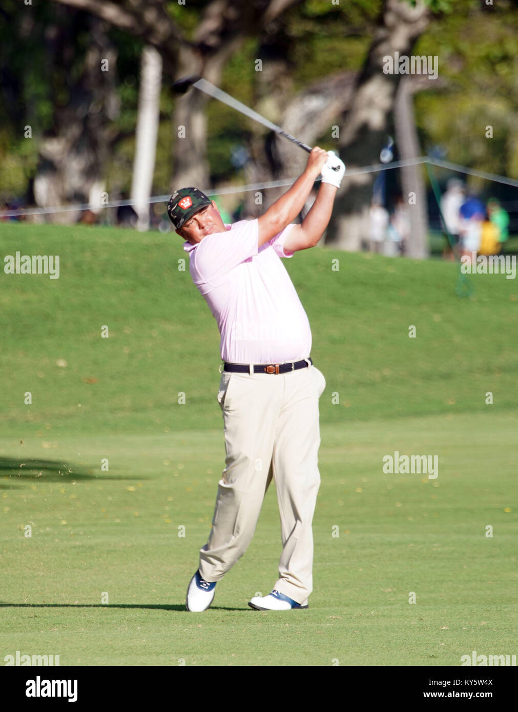 January 13, 2018 - Jason Dufner hits out of the 18th fairway during the ...