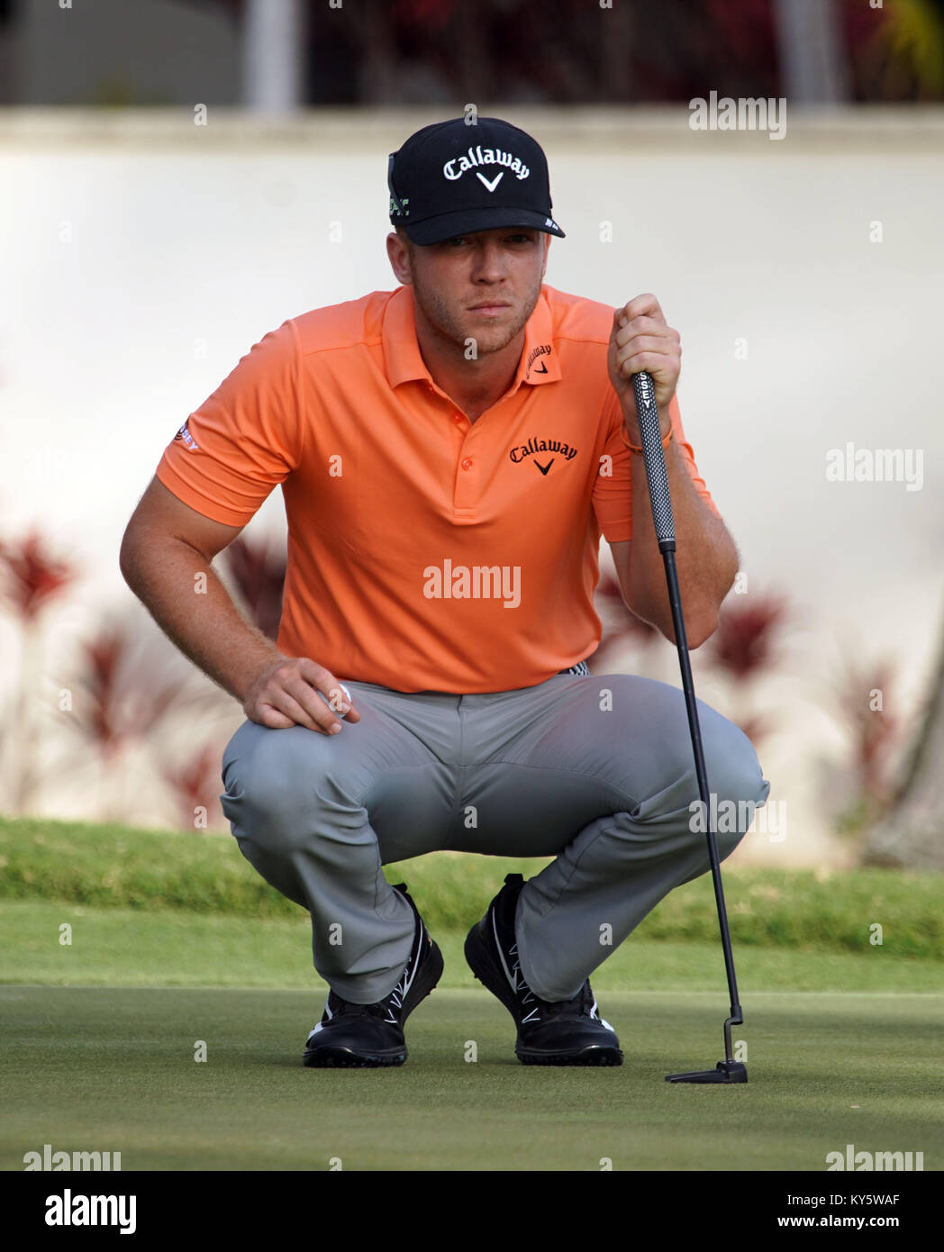 January 13, 2018 - Talor Gooch lines up his putt on the 16th hole ...