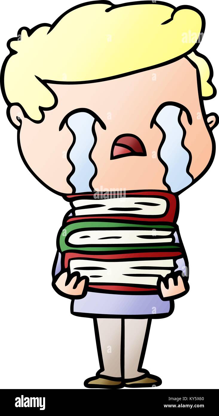 cartoon man crying over stack of books Stock Vector Image & Art - Alamy