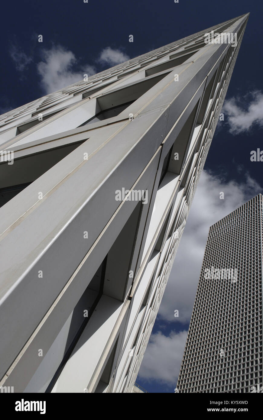 Corner of the skyscraper of the building, stretching high into the blue ...