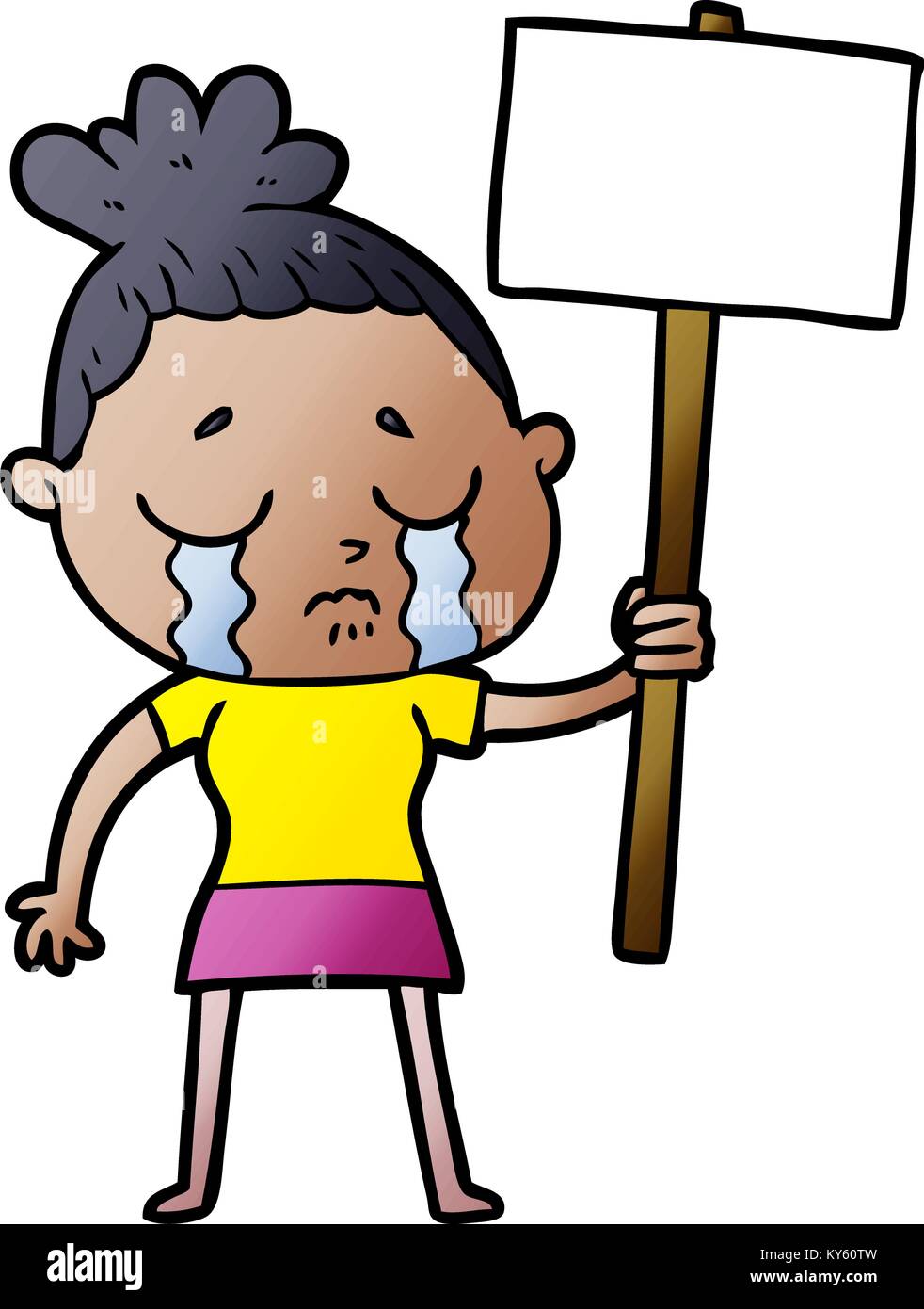 cartoon crying woman with protest sign Stock Vector Image & Art - Alamy
